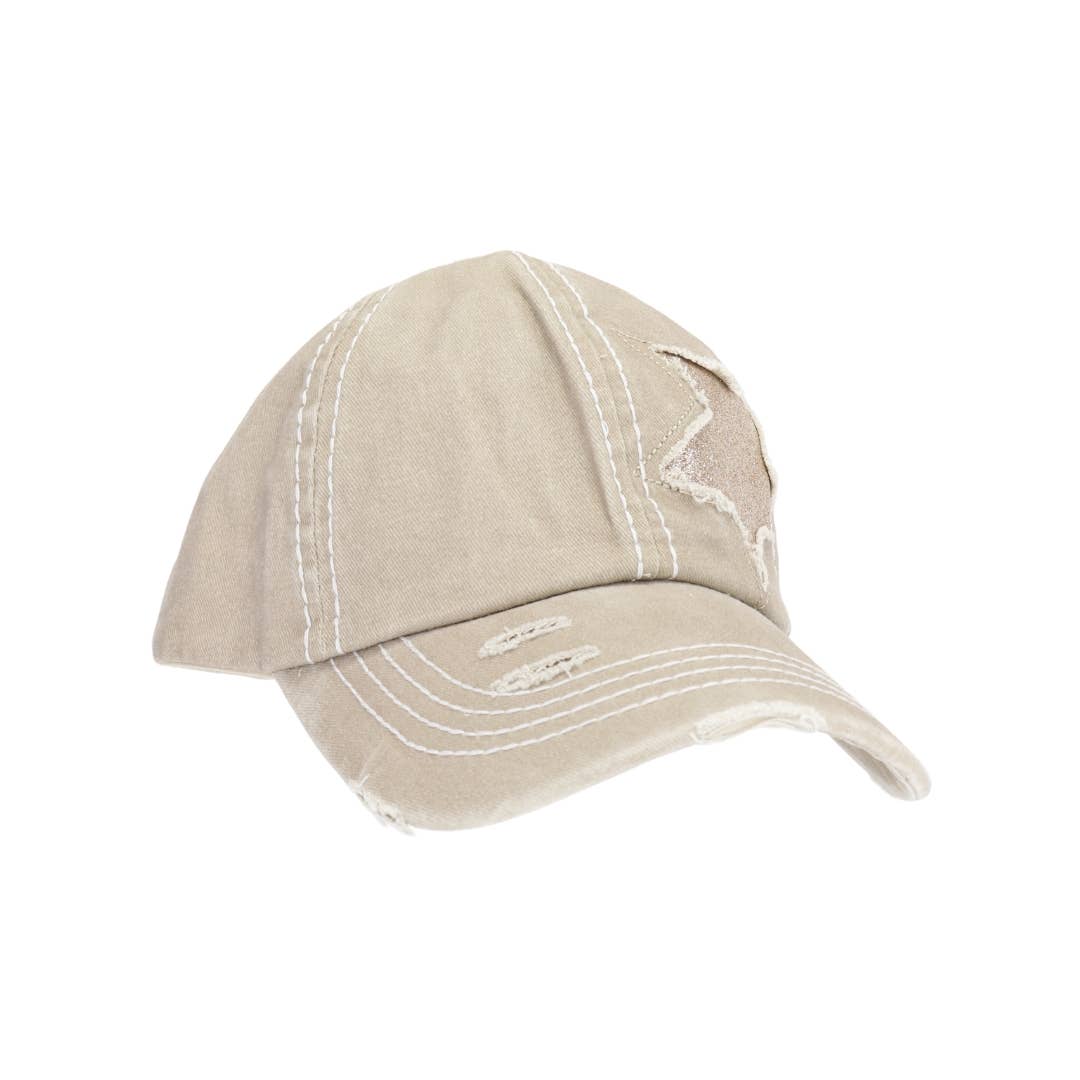 Distressed High Pony Cap with Glitter Star – Chelsea Pacifica