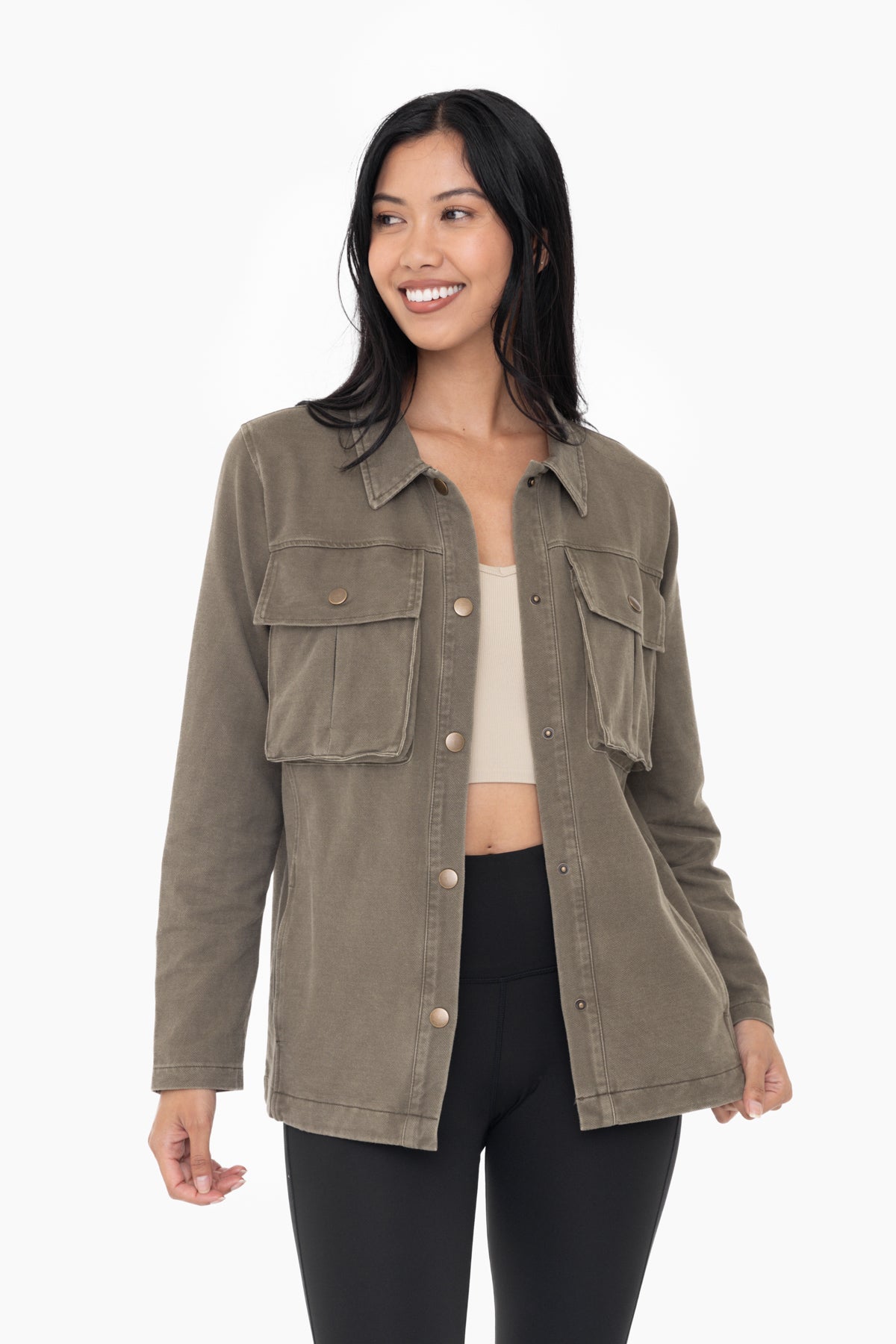 Snap Button Olive Shacket – Chelsea Pacifica